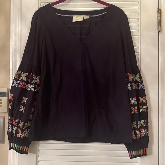 Maeve | Tops | Maeve Embroidered Long Sleeve Balloon Navy Blue Blouse ...